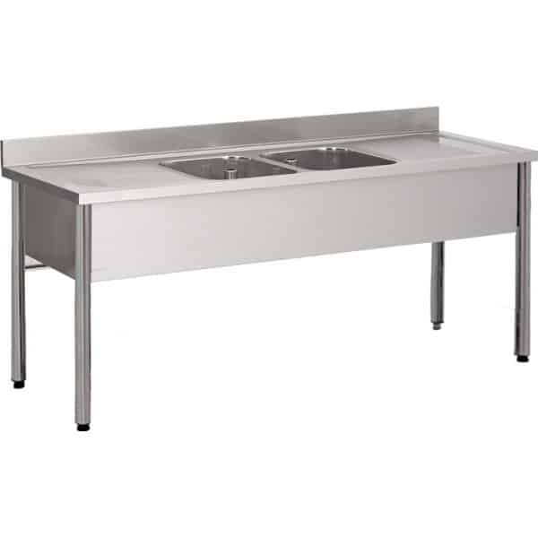 Plonge démontable sur pieds ronds sans étagère inox ferritique 2 bacs 2 égouttoirs P 700 mm ...