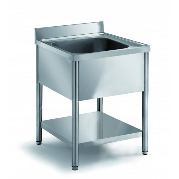 Plonge démontable sur pieds ronds avec étagère inox AISI 304 1 bac au ...