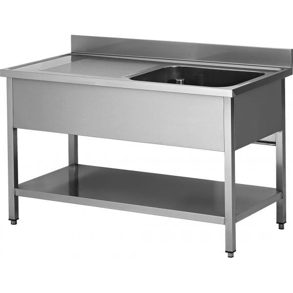 Plonge soudée sur pieds carrés avec étagère, inox AISI 304, 1 bac, longueur 1000 mm - Matériels ...