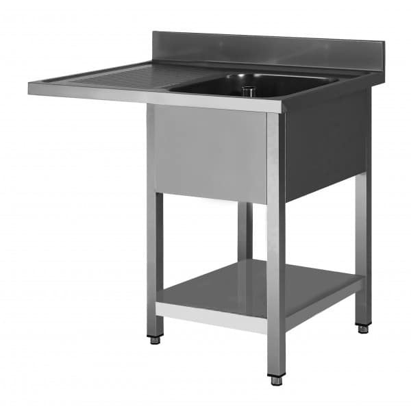 Plonge soudée sur pieds carré pour lave-vaisselle, avec étagère, inox ferritique, 1 bac ...