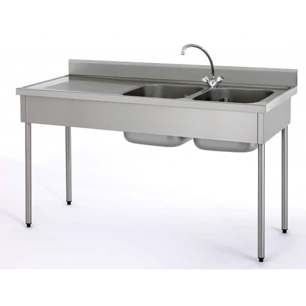 Plonge démontable avec dosseret 2 bacs égouttoir à gauche largeur 700 mm | Matériels Cuisine