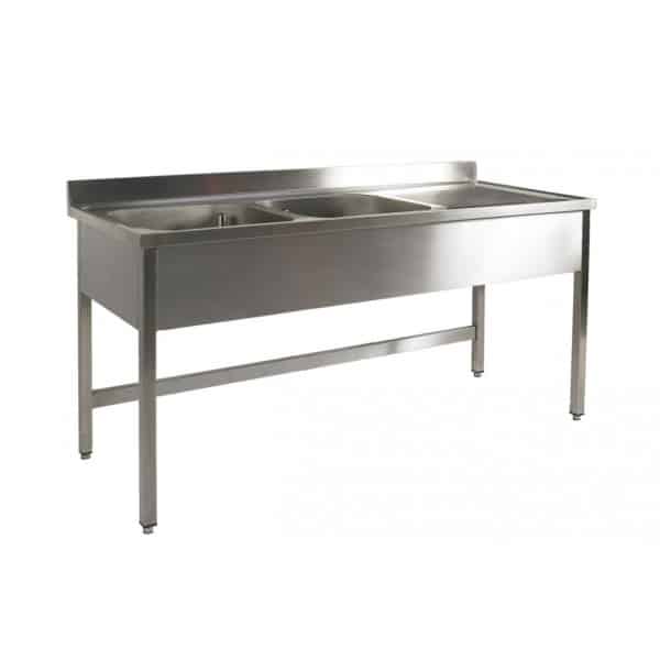 Plonge soudée 2 bacs, avec égouttoir a droite, acier inox, L 1400 x P 600 x H 900 mm - Matériels ...